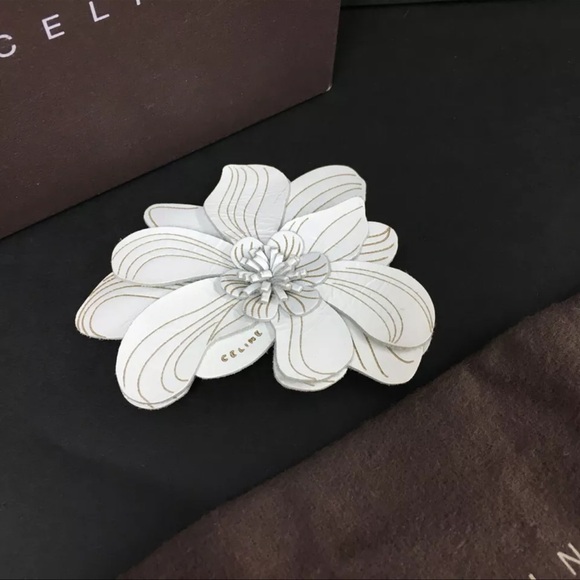 Celine | Jewelry | Auth Celine White Flower Brooch | Poshmark